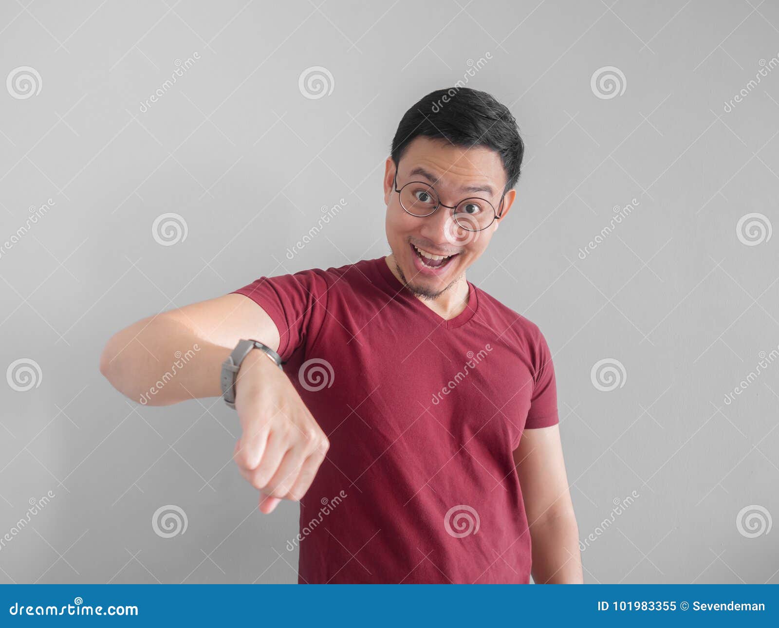 Happy and Surprised Man Who is Looking at His Watch. Stock Image ...
