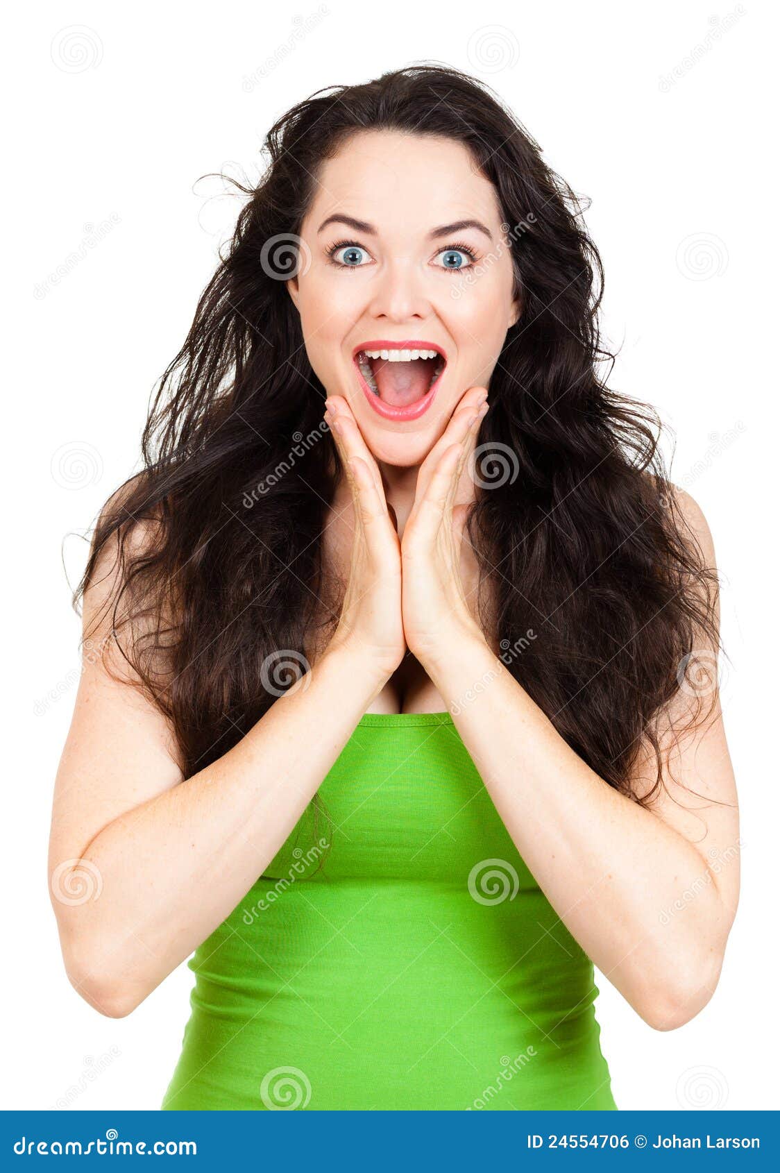 Happy surprised woman stock photo. Image of green, human - 24554706