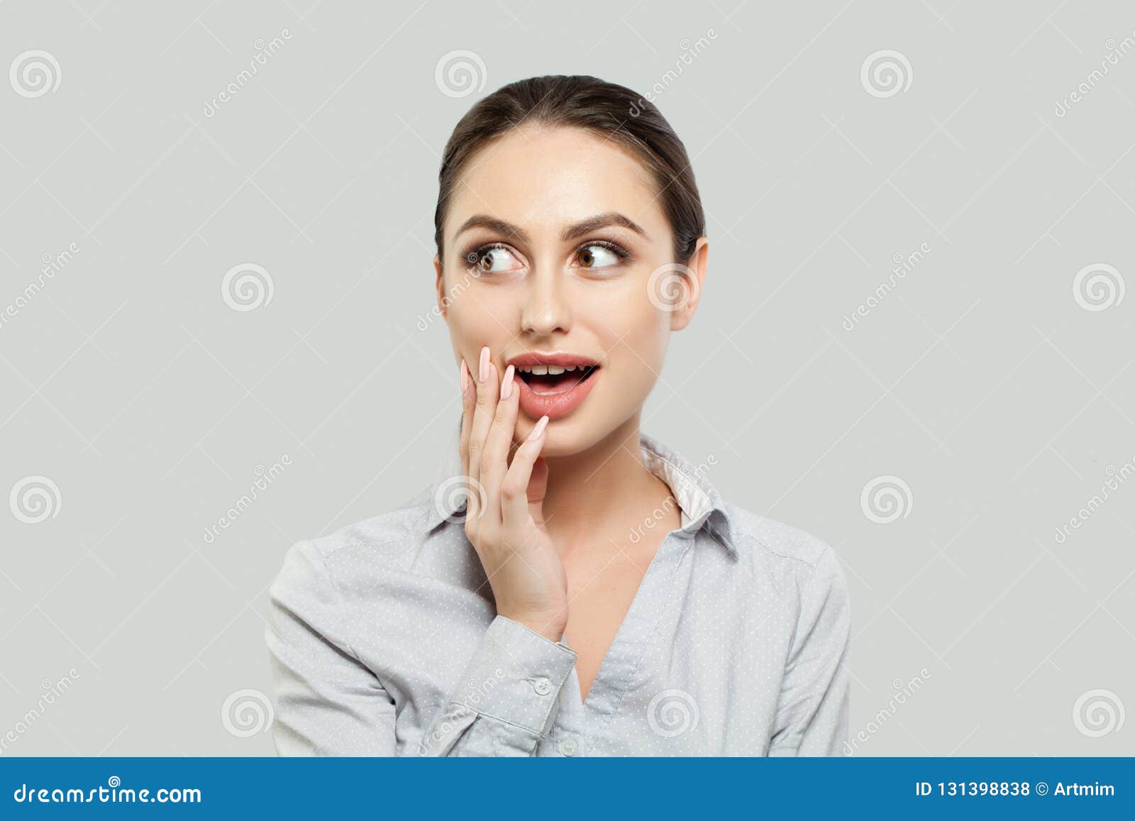 Happy Surprised Woman on White Background Stock Photo - Image of smart ...