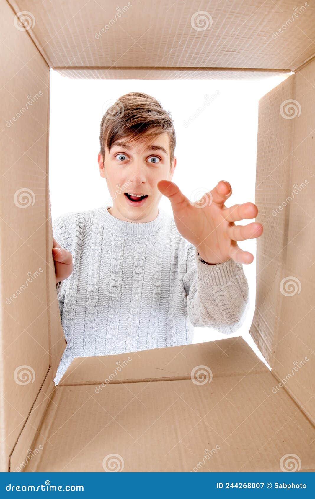 Man looking inside a Box stock image. Image of shipping - 244268007