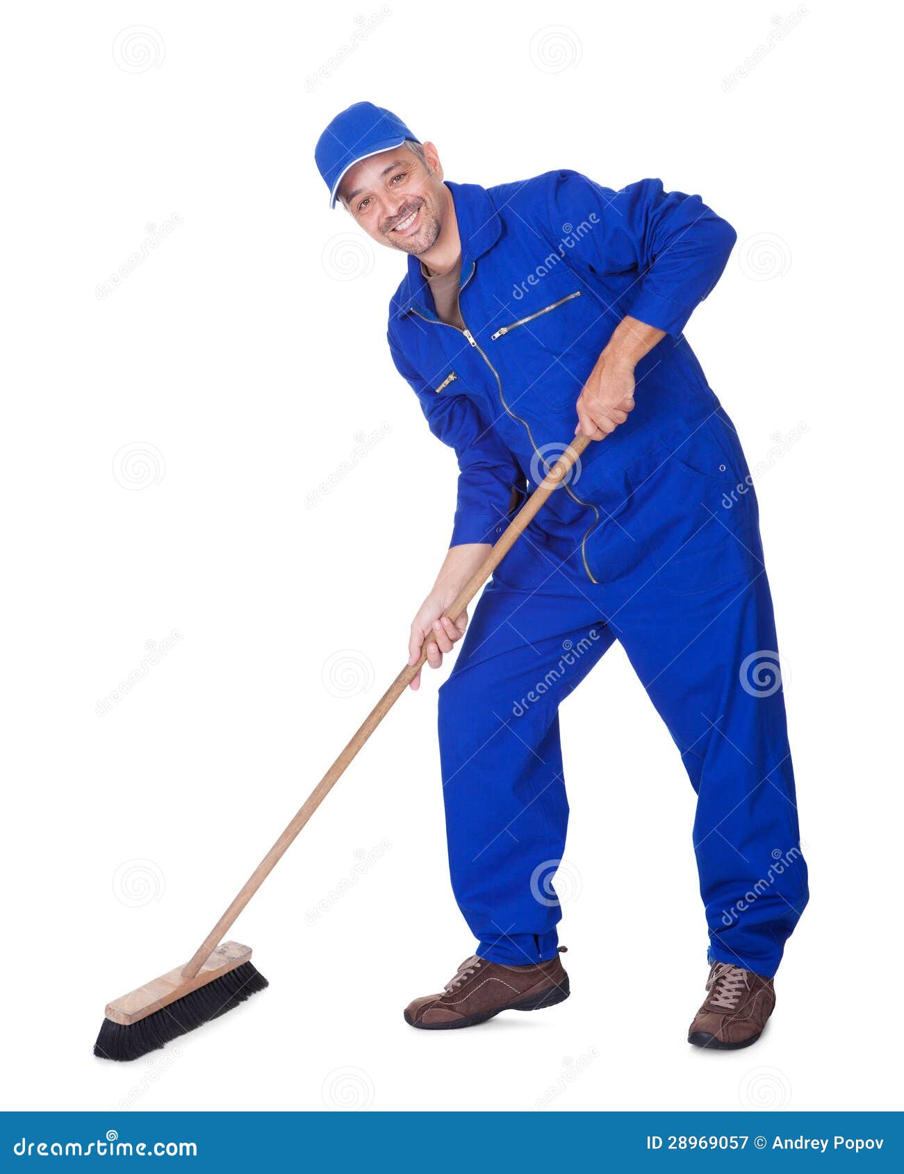 Happy Sweeper Cleaning Floor Stock Image - Image of brush, profession ...
