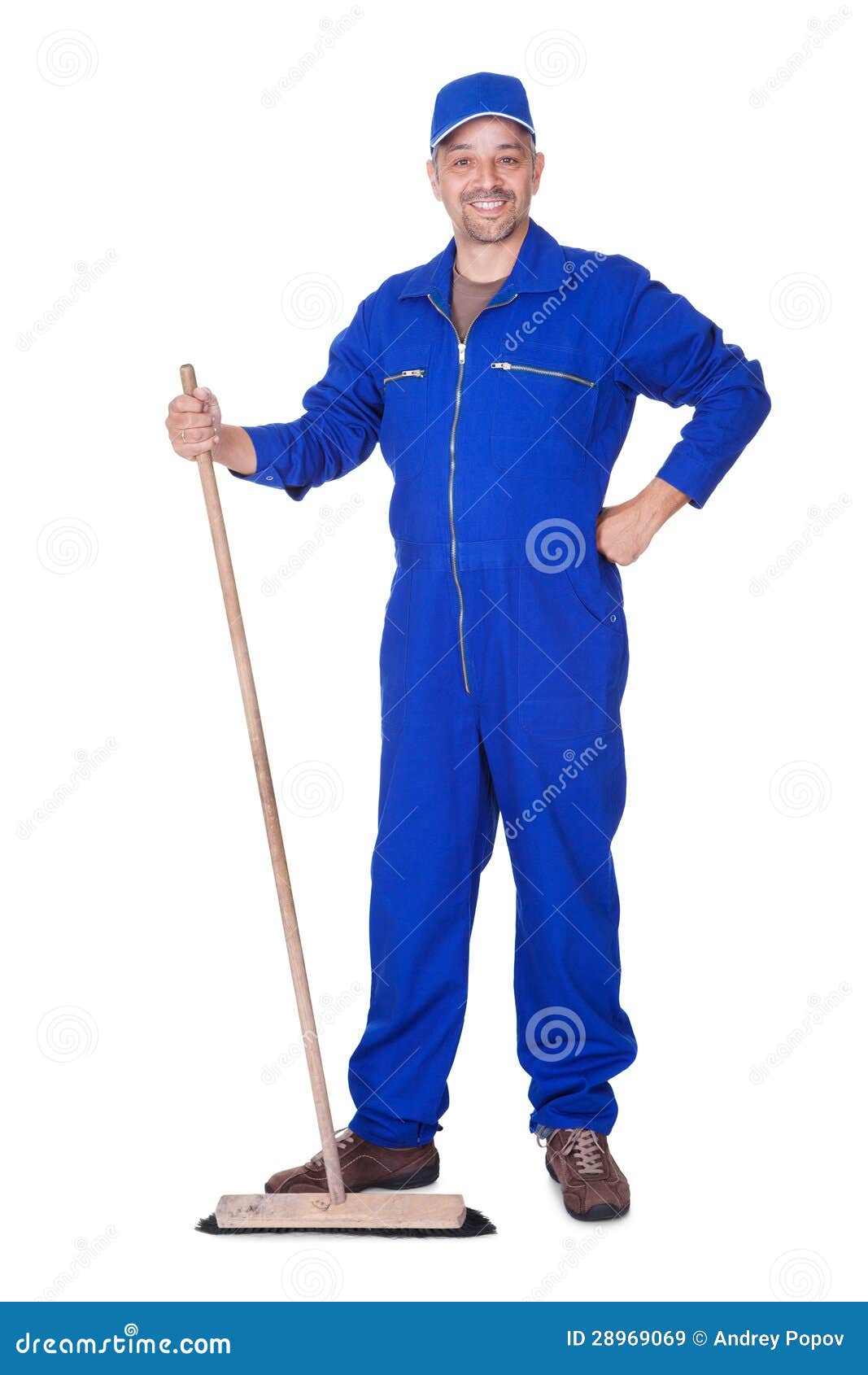 Happy Sweeper Posing with Brush Stock Image - Image of collar, shoes ...