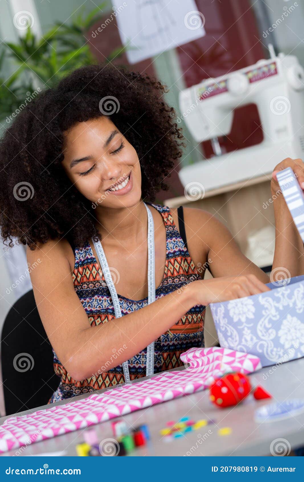 Happy tailor at work stock image. Image of beautiful - 207980819