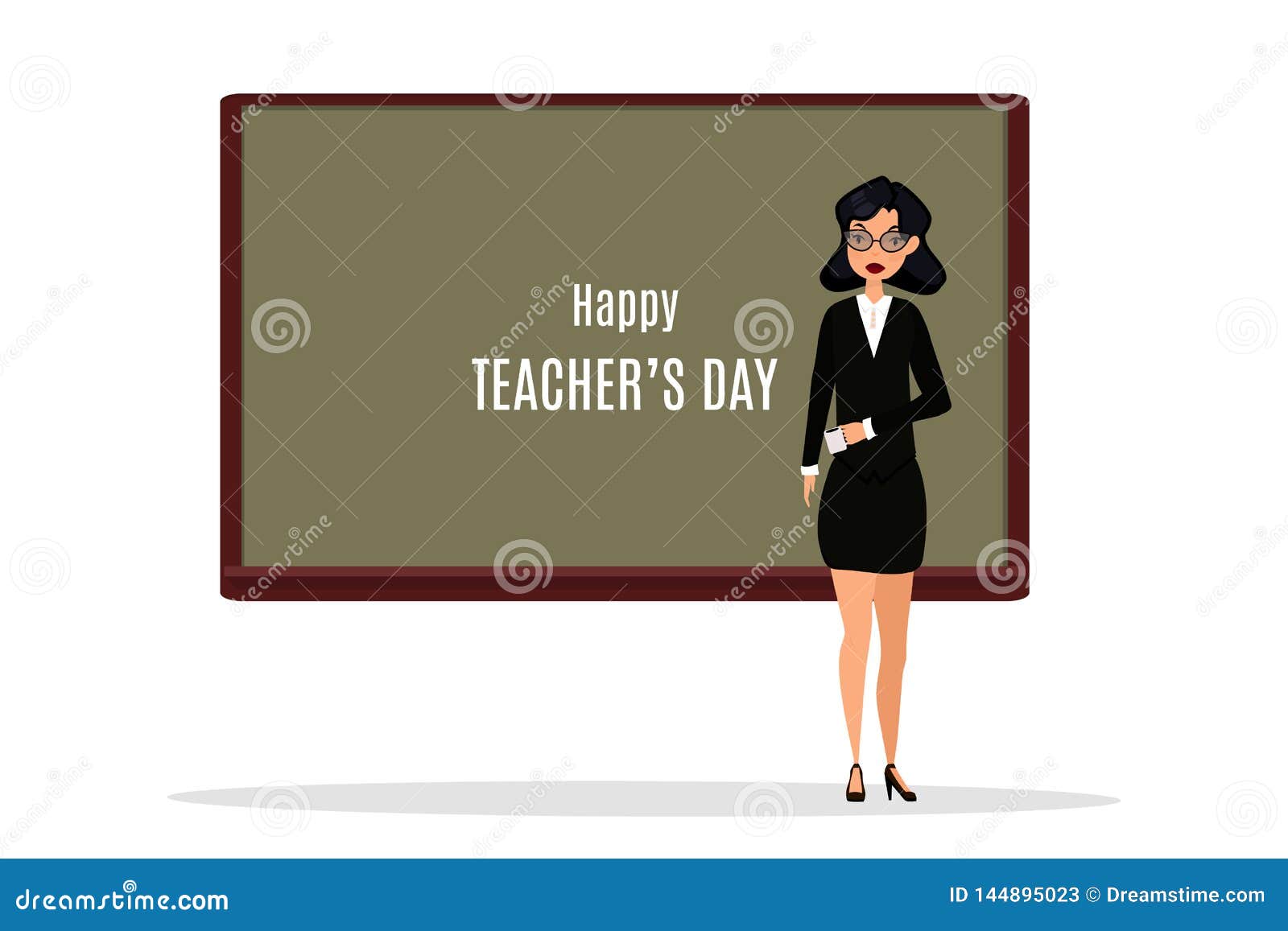 Happy Teacher`s Day. a Kind Teacher Stands at the Chalkboard Stock ...