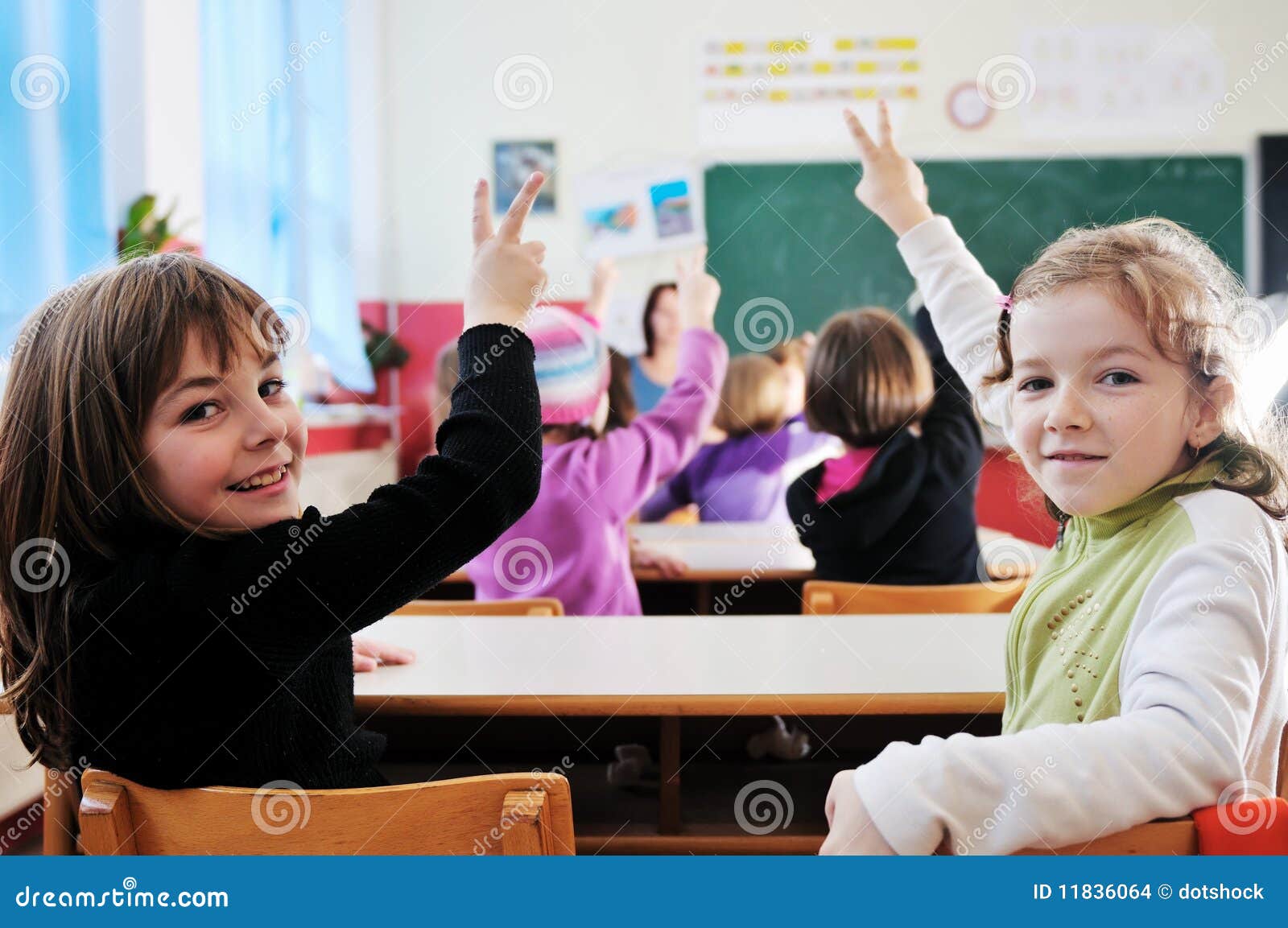 Happy Teacher in School Classroom Stock Photo - Image of back, inside ...