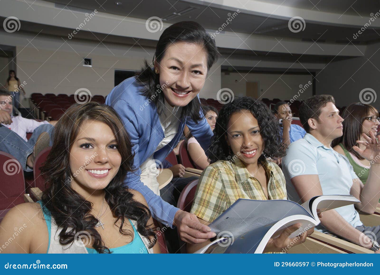 Happy Teacher and Students in Classroom Stock Image - Image of ...