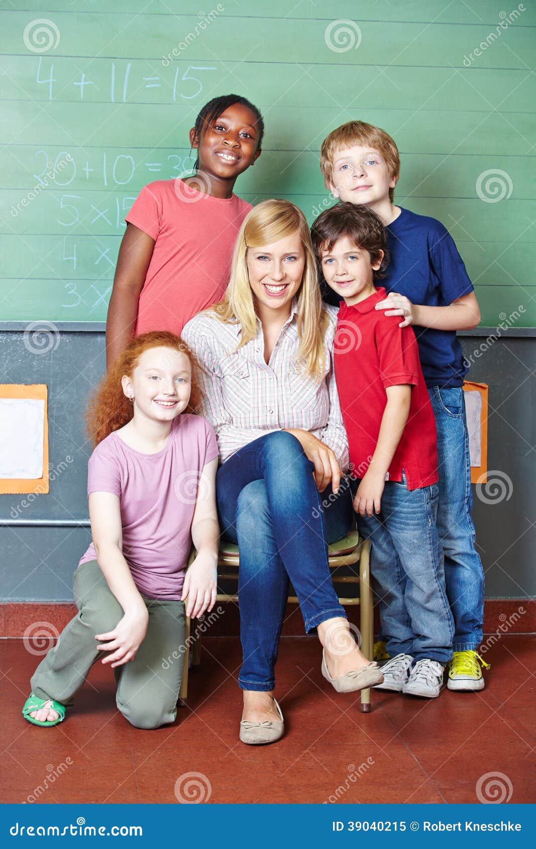 Happy teacher and students stock image. Image of children - 39040215