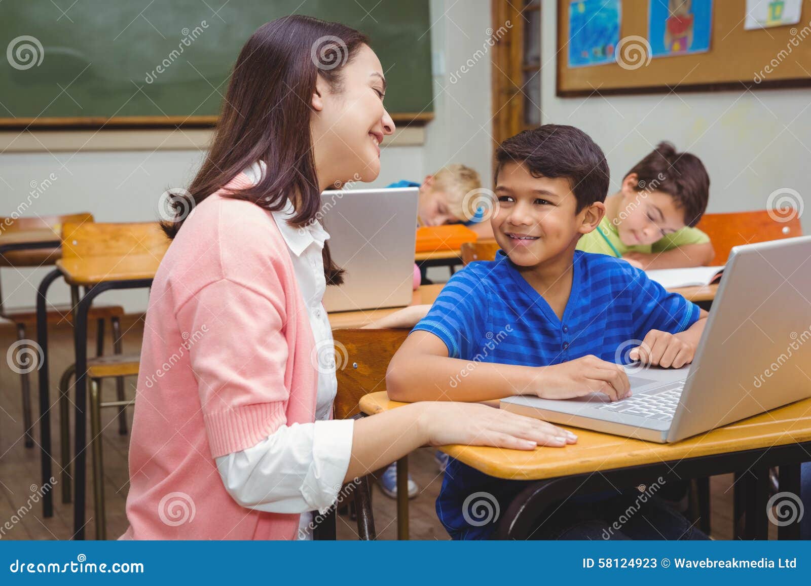 Happy Teacher Using Laptop With Student Stock Image | CartoonDealer.com ...