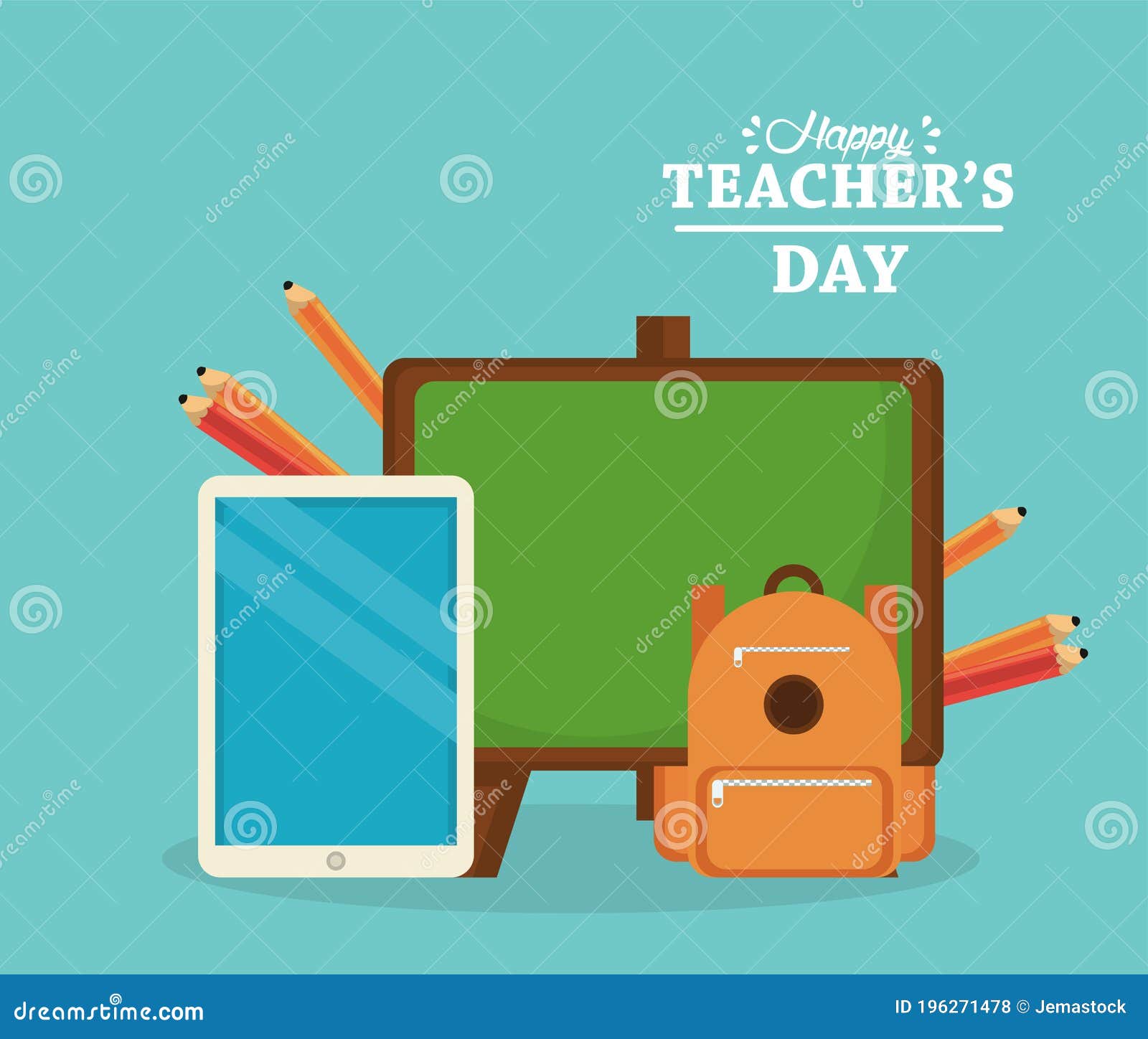 Happy Teachers Day Card with Chalkboard and Tablet Elearning Stock ...