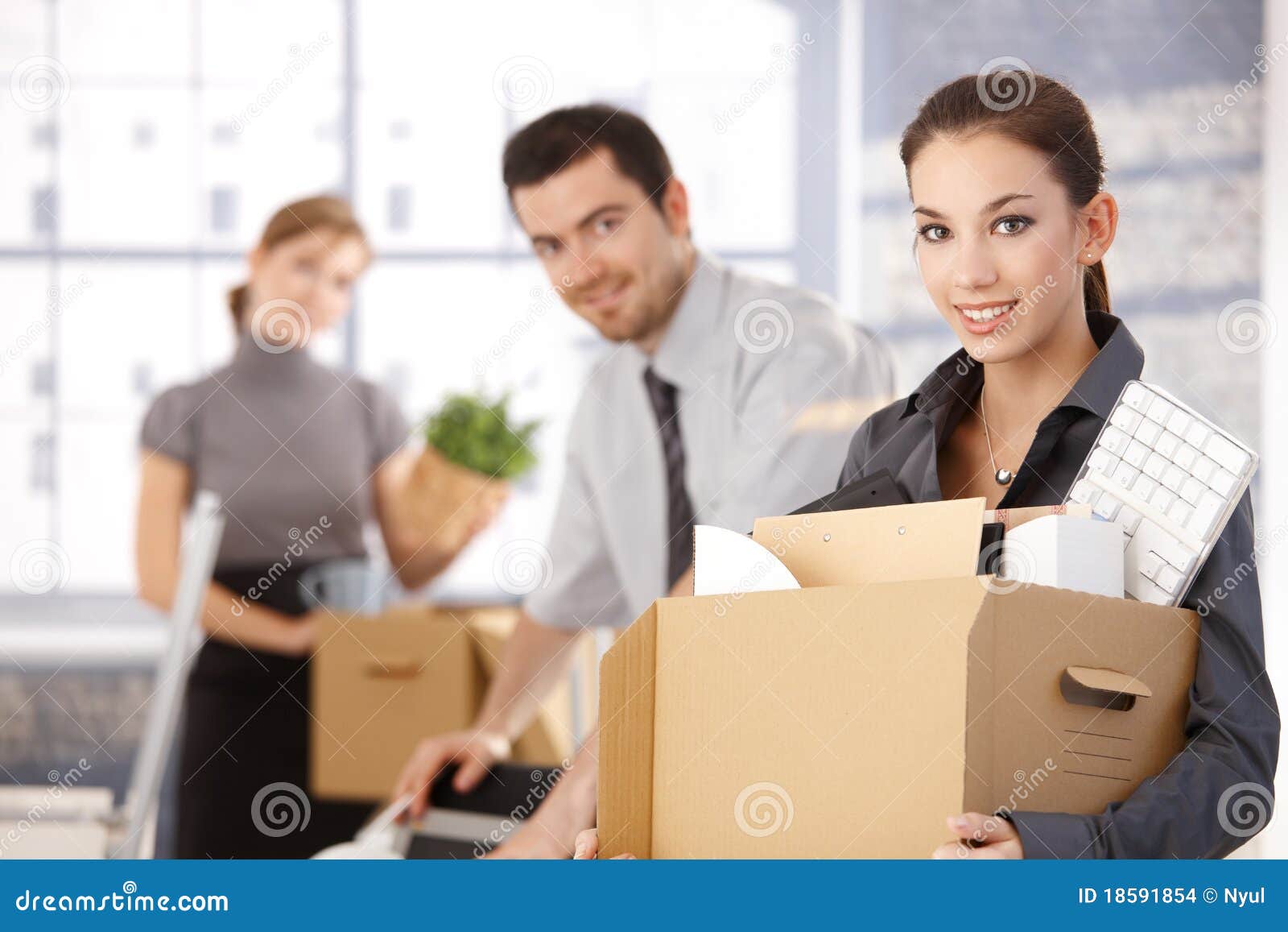Happy Team of Businesspeople Moving Office Stock Photo - Image of good ...