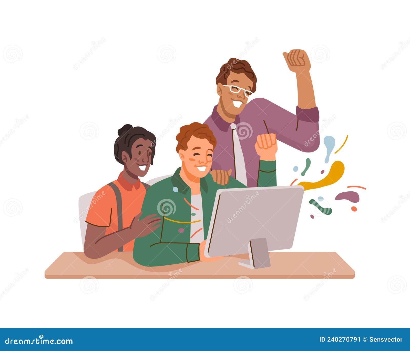 Happy Team Celebrating Victory Completed Project Stock Vector ...