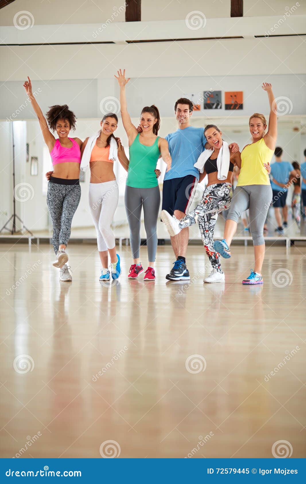 Happy Team in Fitness Class Stock Image - Image of inside, exercisers ...