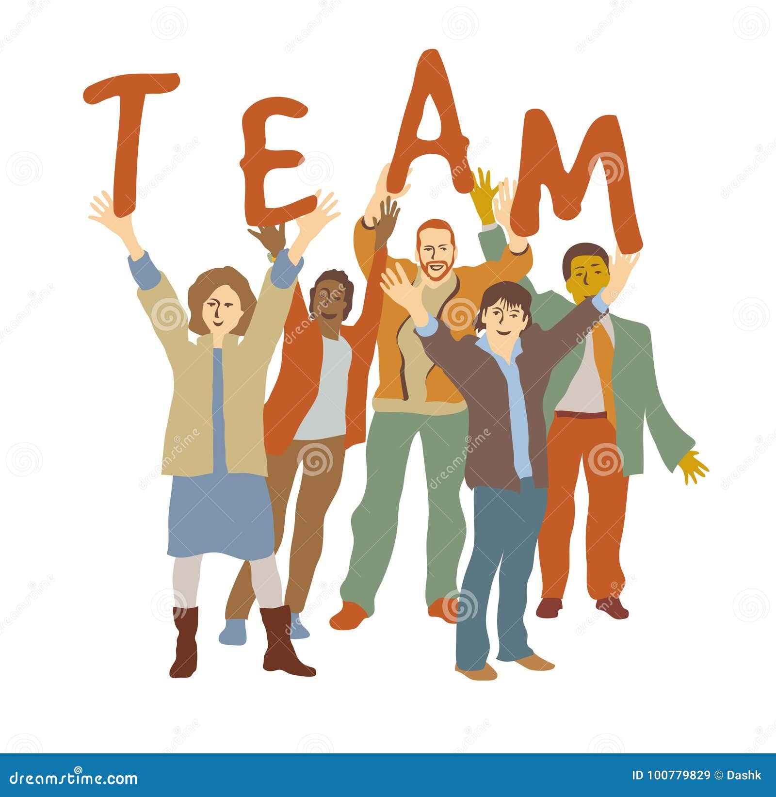 Happy Team With Hands Up. A4 Brochure Title Sheet. Vector Illustration ...