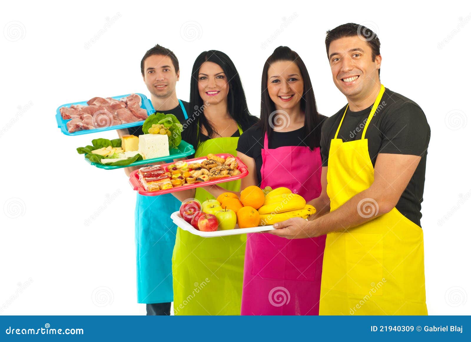 Happy Team of Market Workers with Fresh Food Stock Image - Image of ...