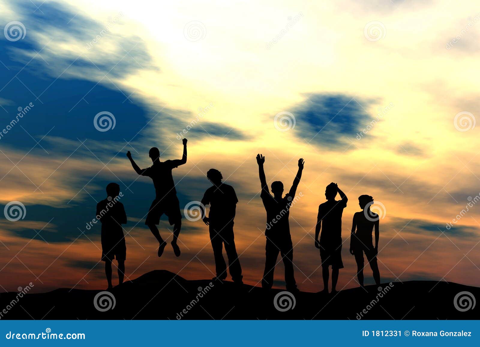 Happy Team - Sunset stock illustration. Illustration of clouds - 1812331