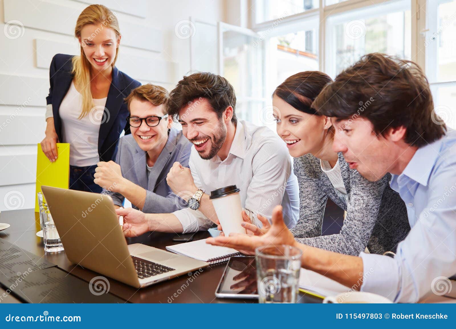 Happy Team Training with Computer Stock Image - Image of communication ...