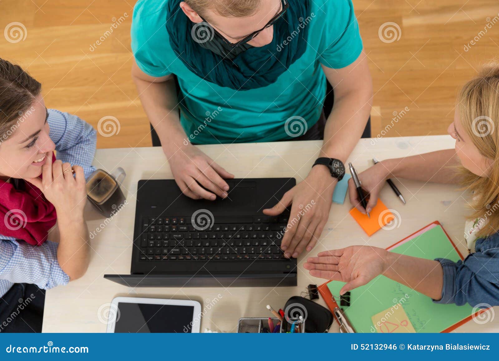 Happy team at work stock photo. Image of plan, construction - 52132946