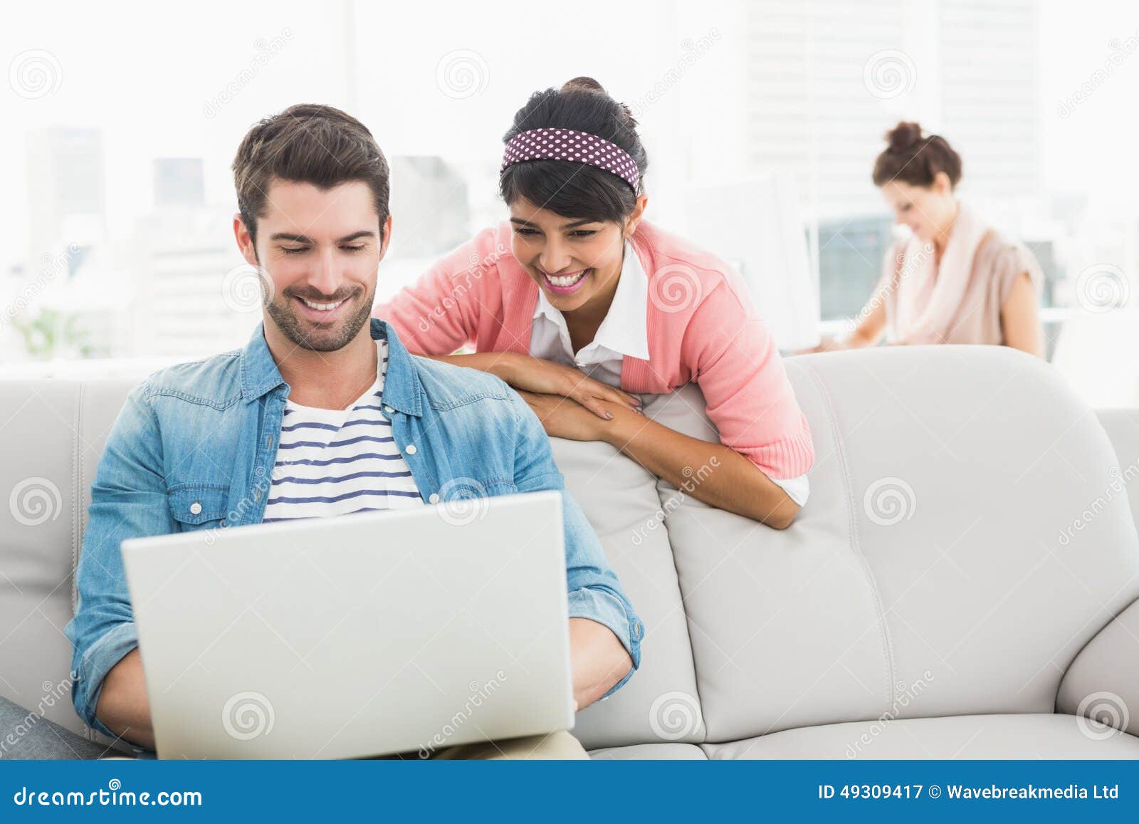Happy Teamwork Working Together with Laptop Stock Image - Image of ...