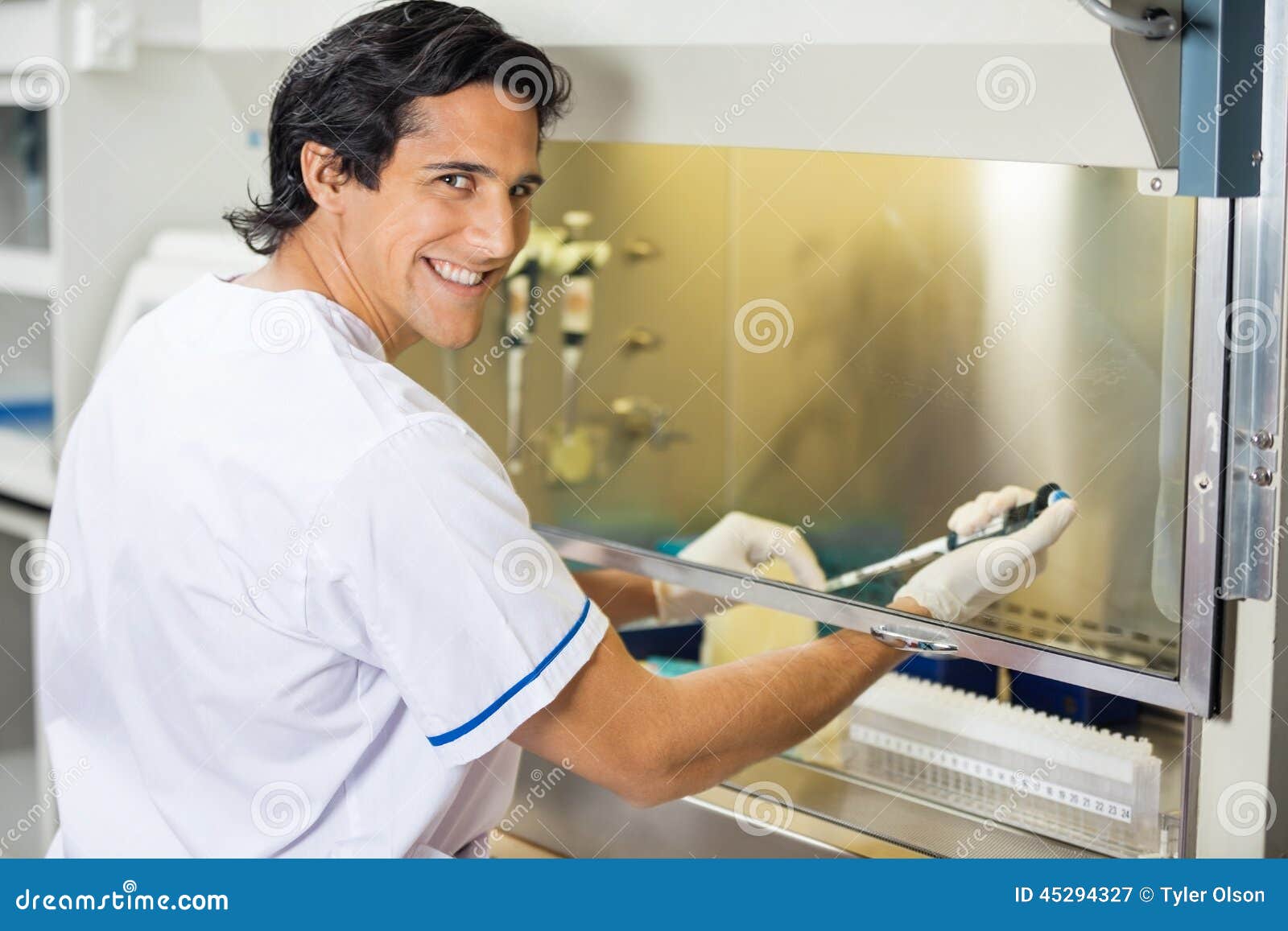 Happy Technician Experimenting in Laboratory Stock Image - Image of ...
