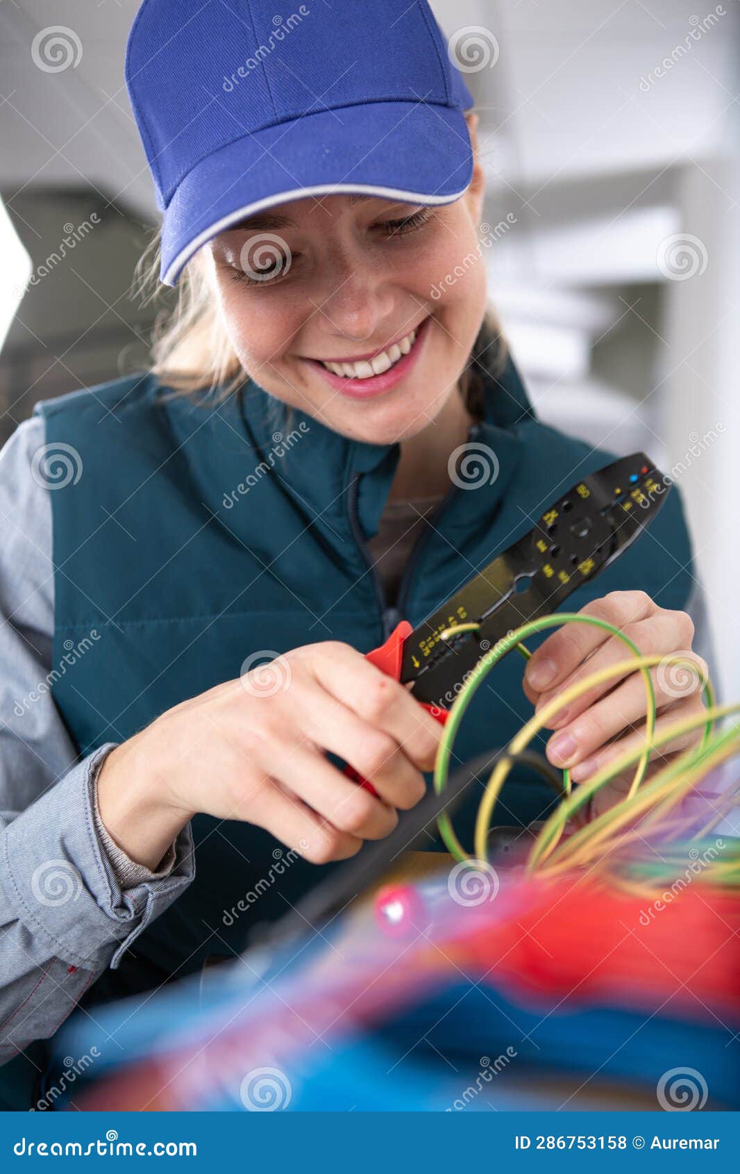 Happy Technician Fixing Cable in Server Room Stock Photo - Image of ...