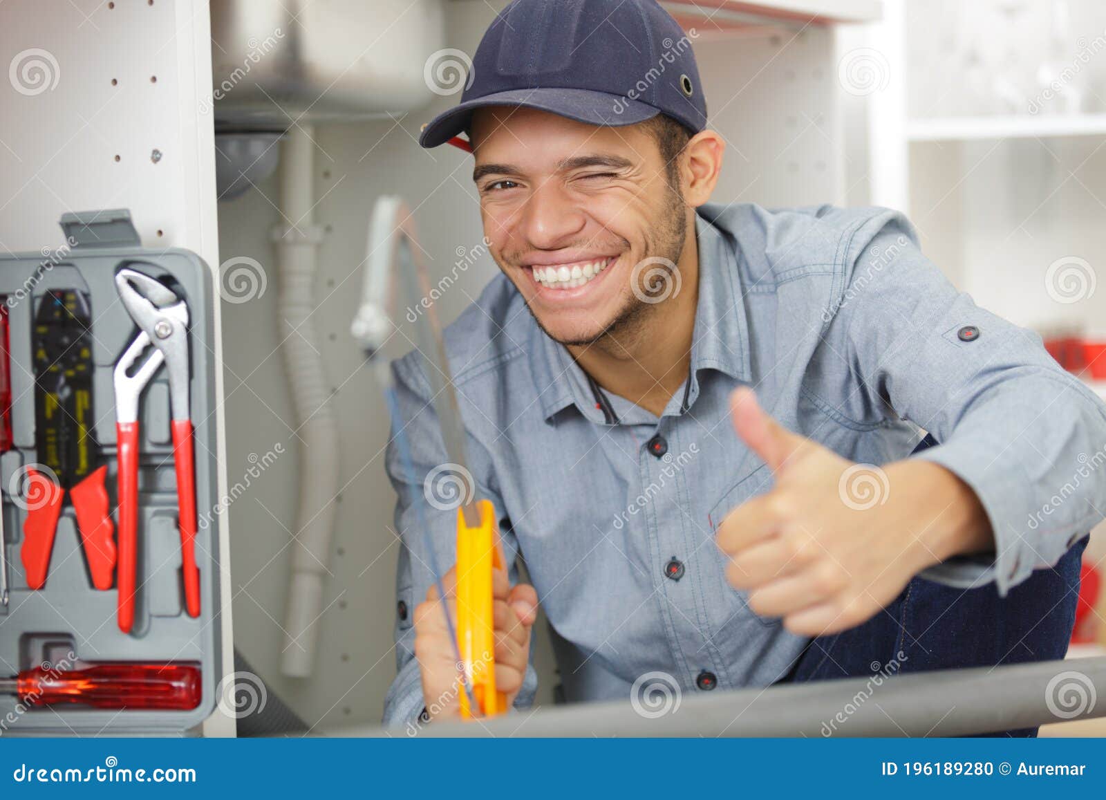 Happy Technician Giving Thumb-up Stock Photo - Image of occupation ...