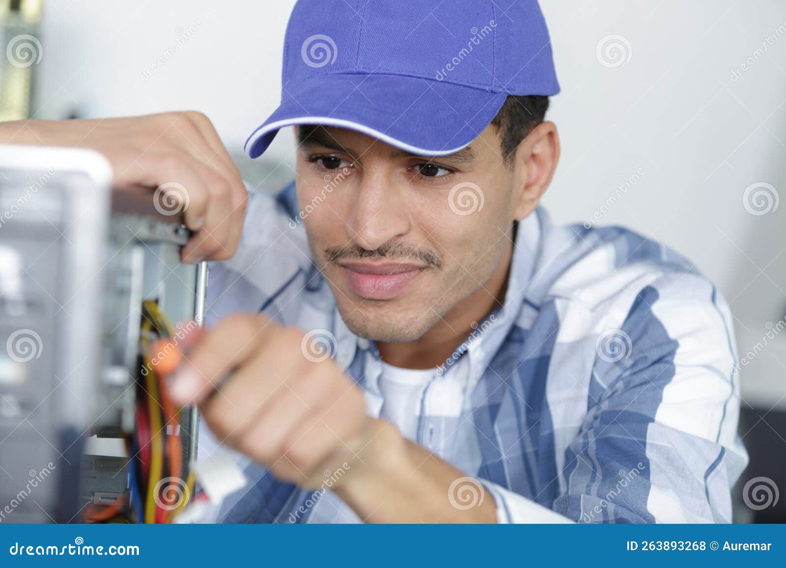 Happy Technician Repairing Computer Stock Photo - Image of digital ...