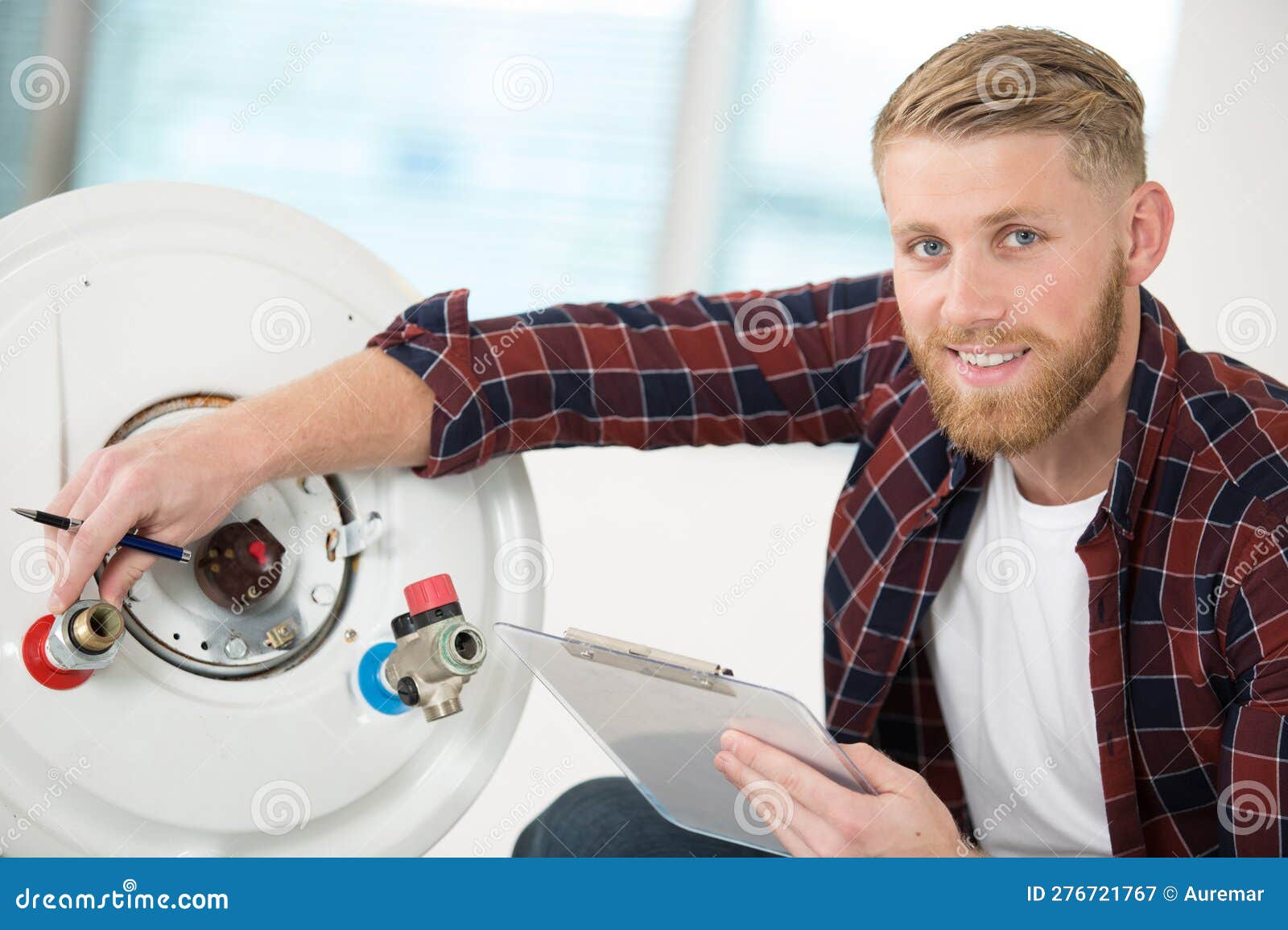 Happy Technician Servicing Boiler Holding Tools Stock Image - Image of ...