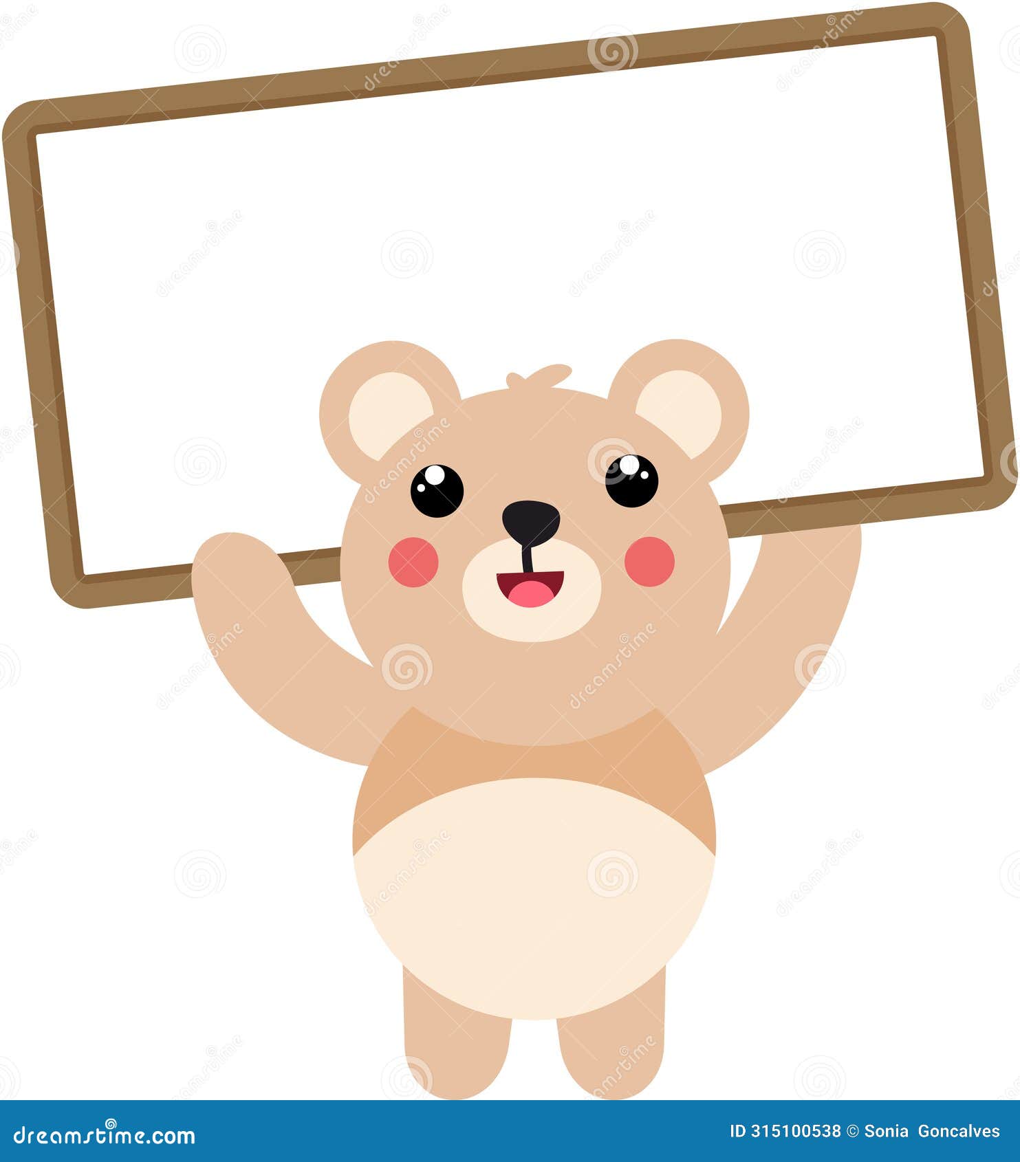 Happy Teddy Bear Holding a Blank Signboard Stock Vector - Illustration ...