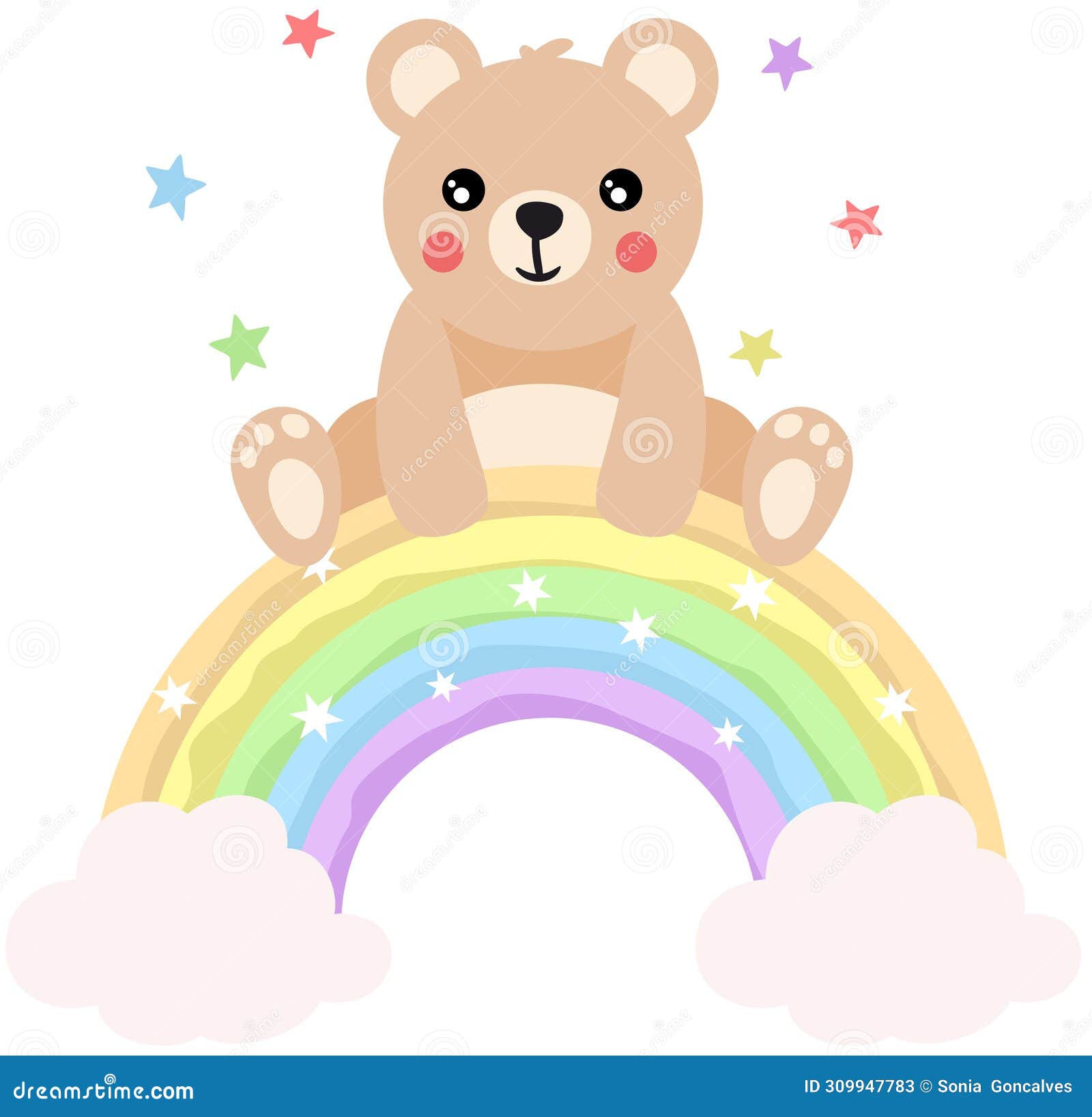 Happy Teddy Bear on Top of the Rainbow Stock Vector - Illustration of ...