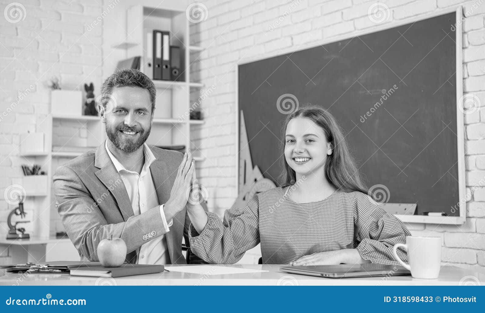 Happy Teen Child Study in Classroom with Tutor Stock Image - Image of ...