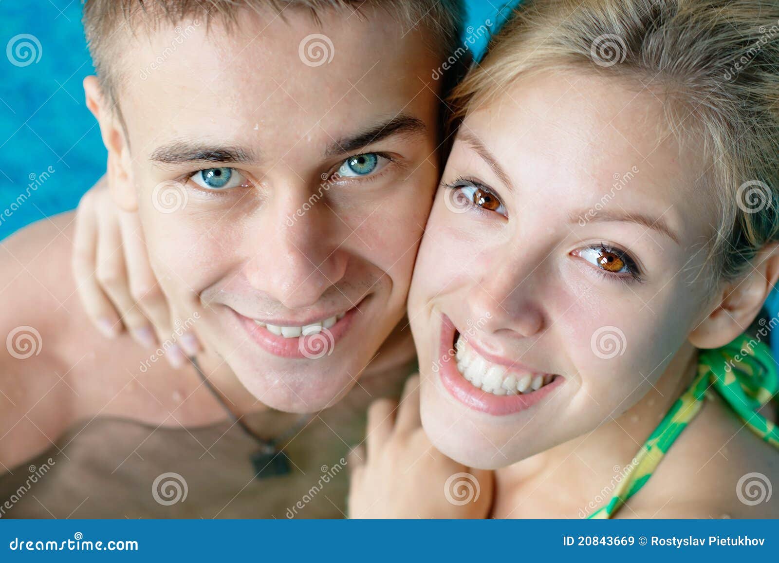 Happy Teen Couple at the Pool Stock Image - Image of horizontal, cute ...