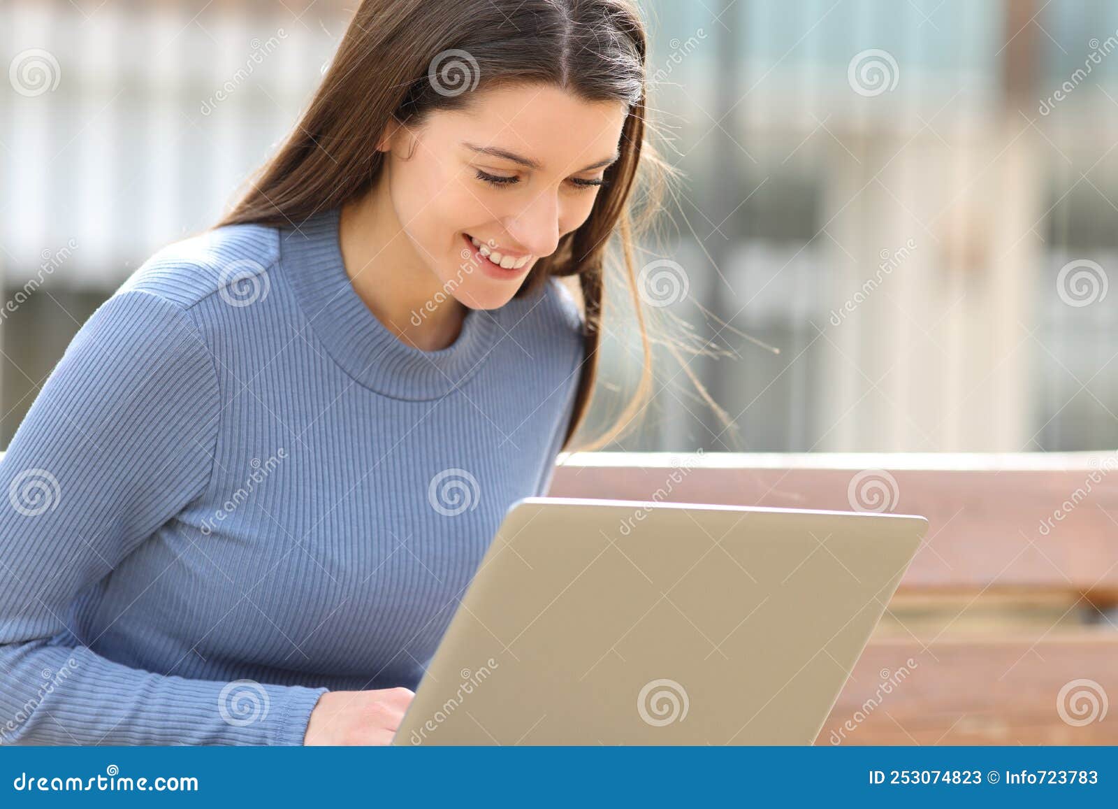 Happy Teen Using Laptop in a Park Stock Image - Image of movie ...