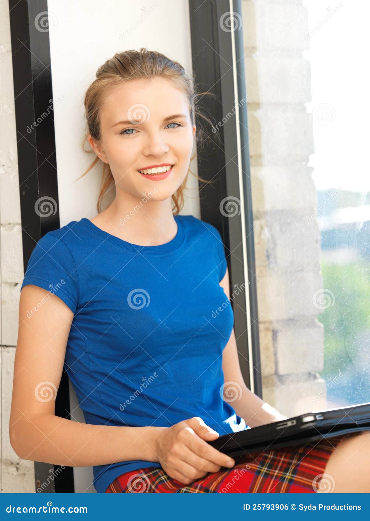 Happy Teenage Girl with Tablet Pc Computer Stock Photo - Image of ...