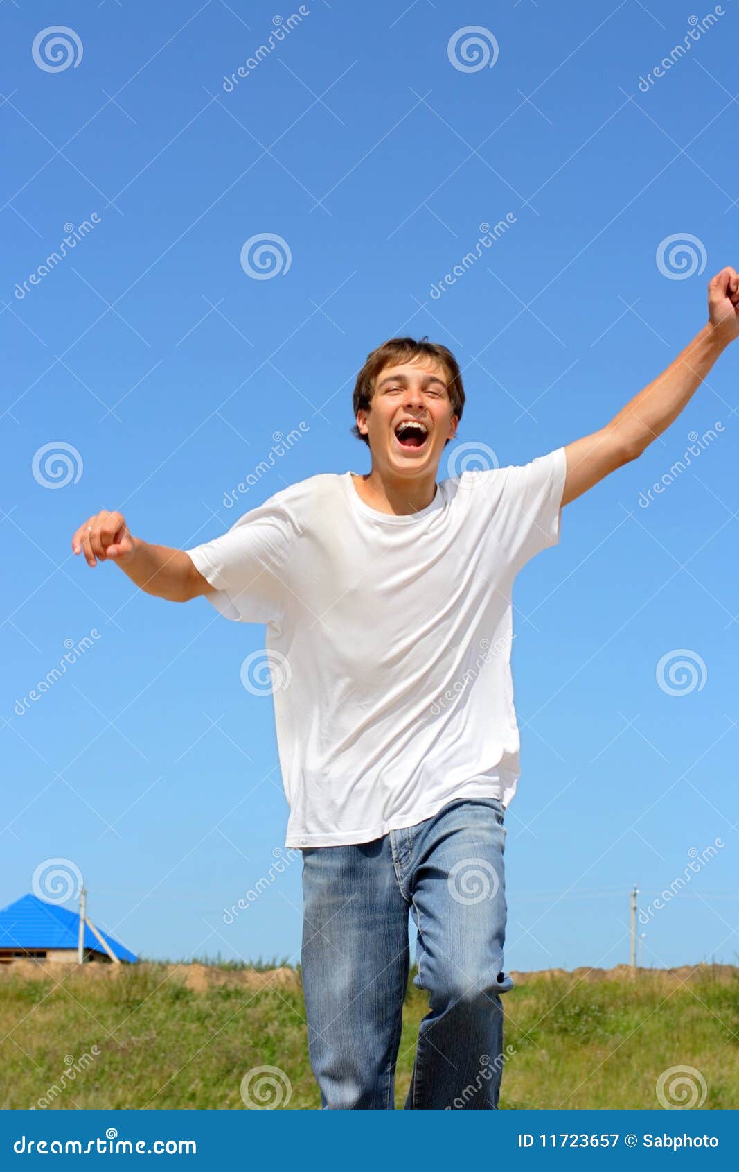 Happy teenager running stock image. Image of jeans, clear - 11723657