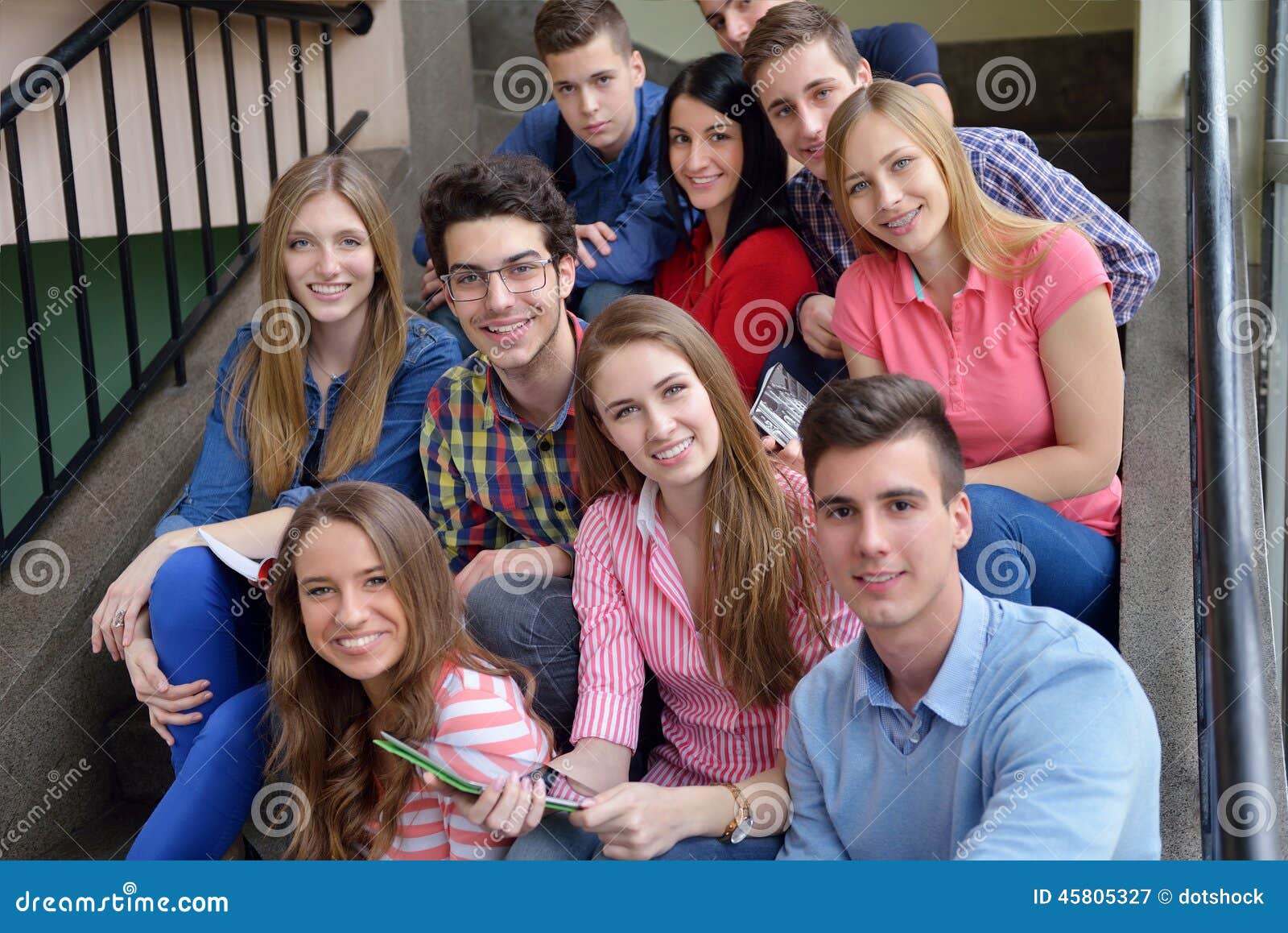 Happy Teens Group in School Stock Image - Image of friendship, class ...