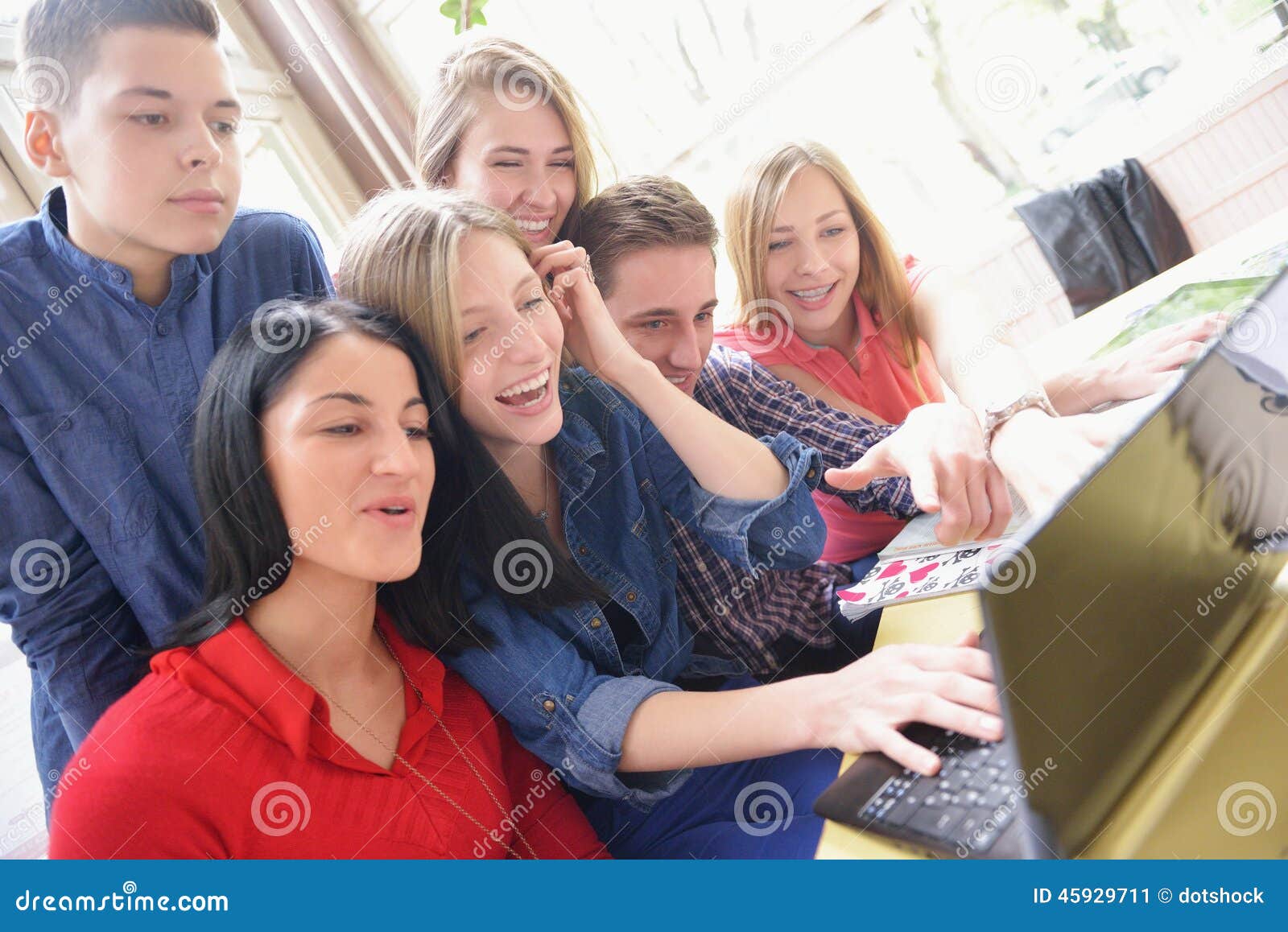 Happy Teens Group in School Stock Image - Image of casual, lifestyle ...