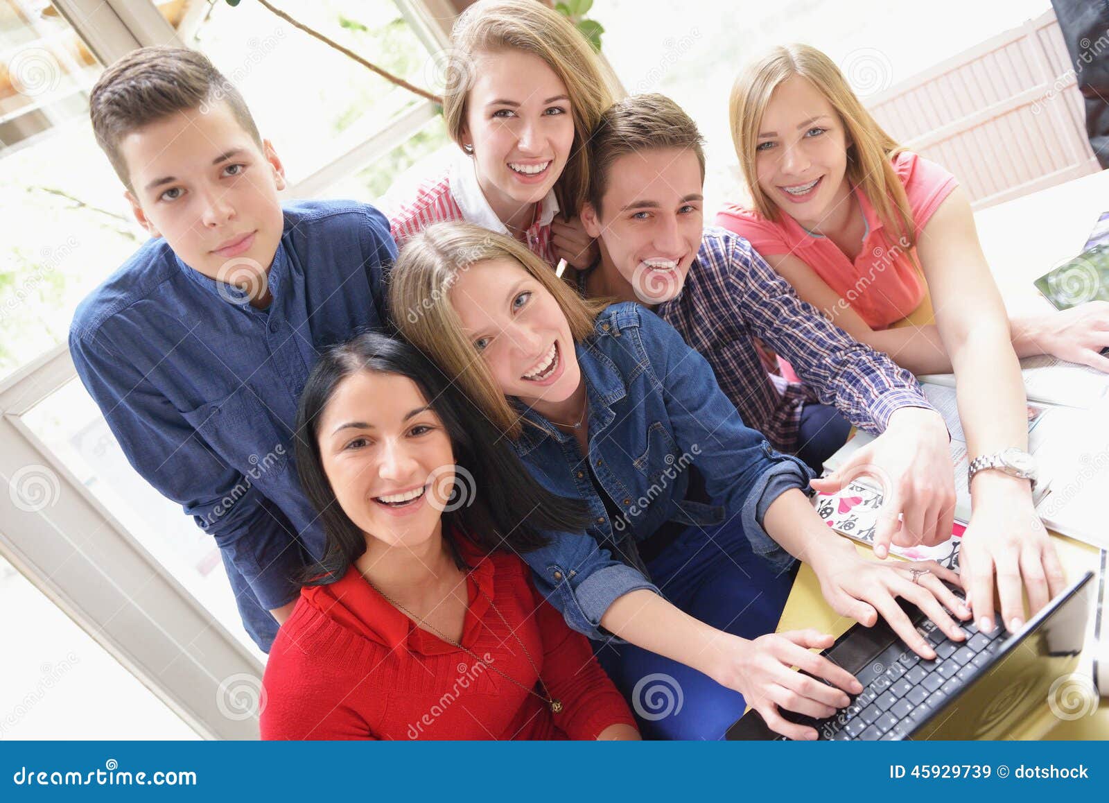 Happy Teens Group in School Stock Image - Image of beautiful, learning ...