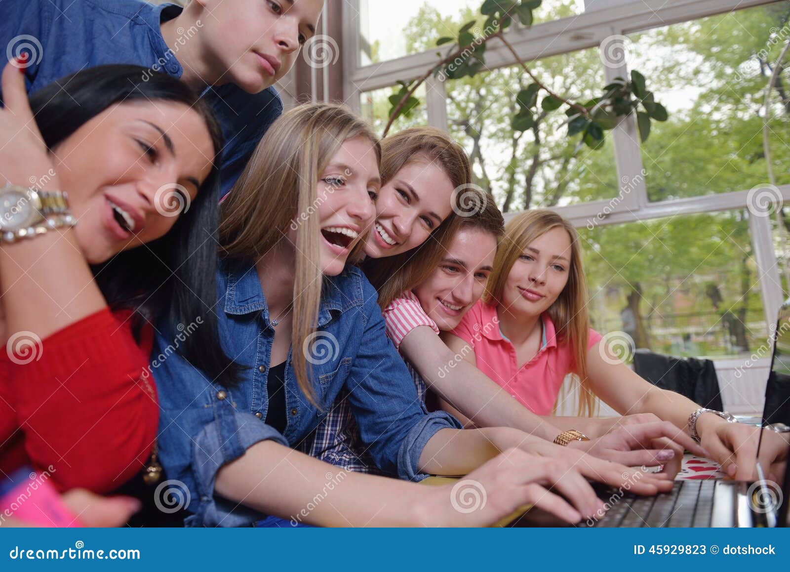 Happy Teens Group in School Stock Image - Image of college, beautiful ...
