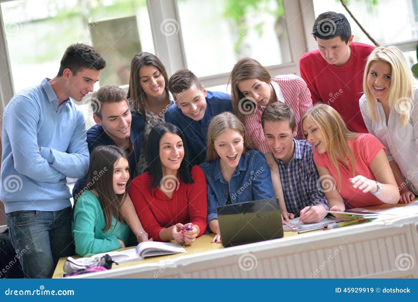 Happy Teens Group in School Stock Image - Image of class, classroom ...