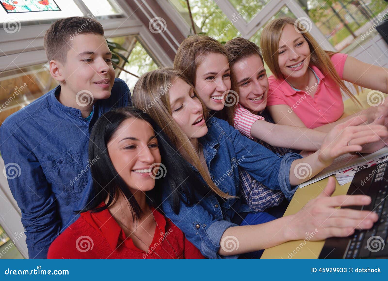 Happy Teens Group in School Stock Image - Image of education, girl ...