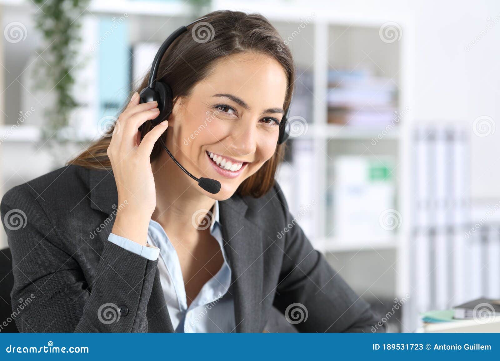 Happy Telemarketer Posing Looking Camera at Office Stock Image - Image ...