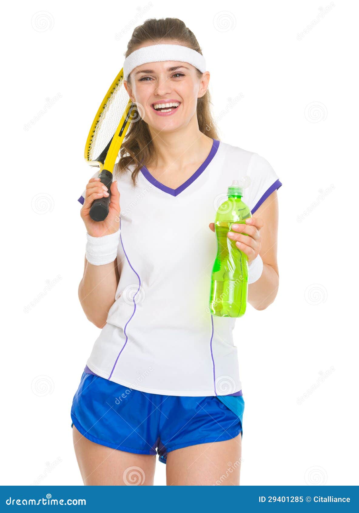 Happy Tennis Player with Racket and Water Bottle Stock Image - Image of ...