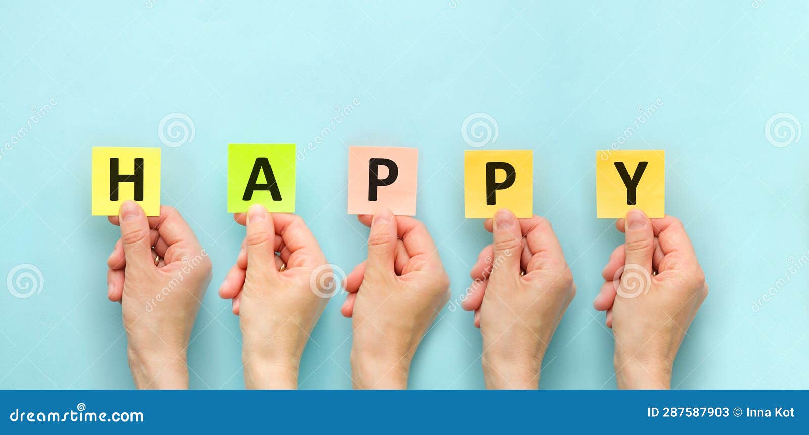Happy Text on Colorful Sticky Notes in Hands. Stock Image - Image of ...