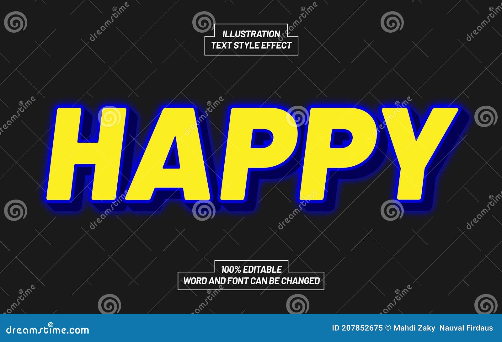 Happy Yellow Text Style Effect Stock Vector - Illustration of black ...