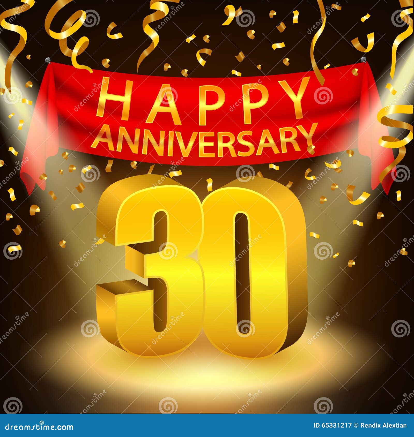 Happy 30th Anniversary Celebration with Golden Confetti and Spotlight ...