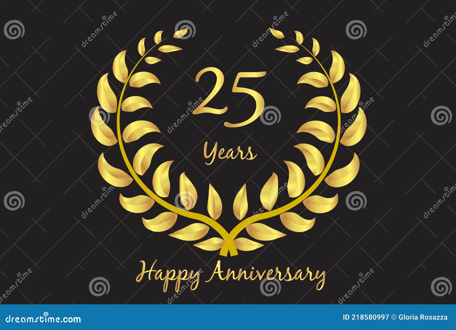 HAPPY 25th Hand-lettered Gold Glitter Card On Black Background Royalty ...