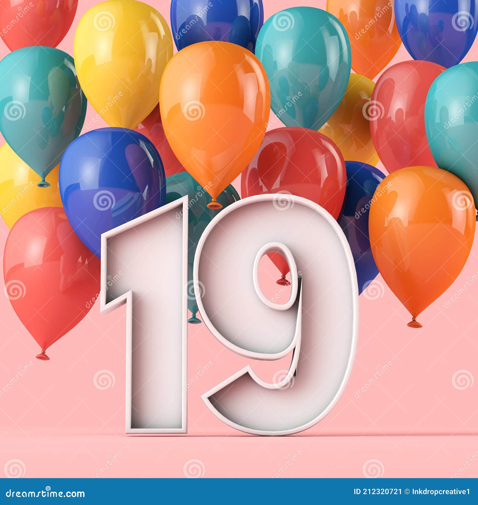 Happy 19th Birthday With Gold Balloons Greeting Card Background ...