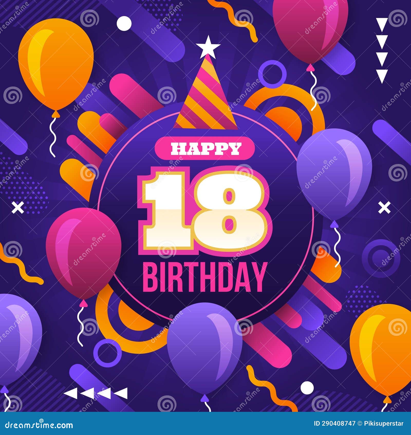 Happy 18th Birthday with Balloons Confetti Vector Design Stock Vector ...