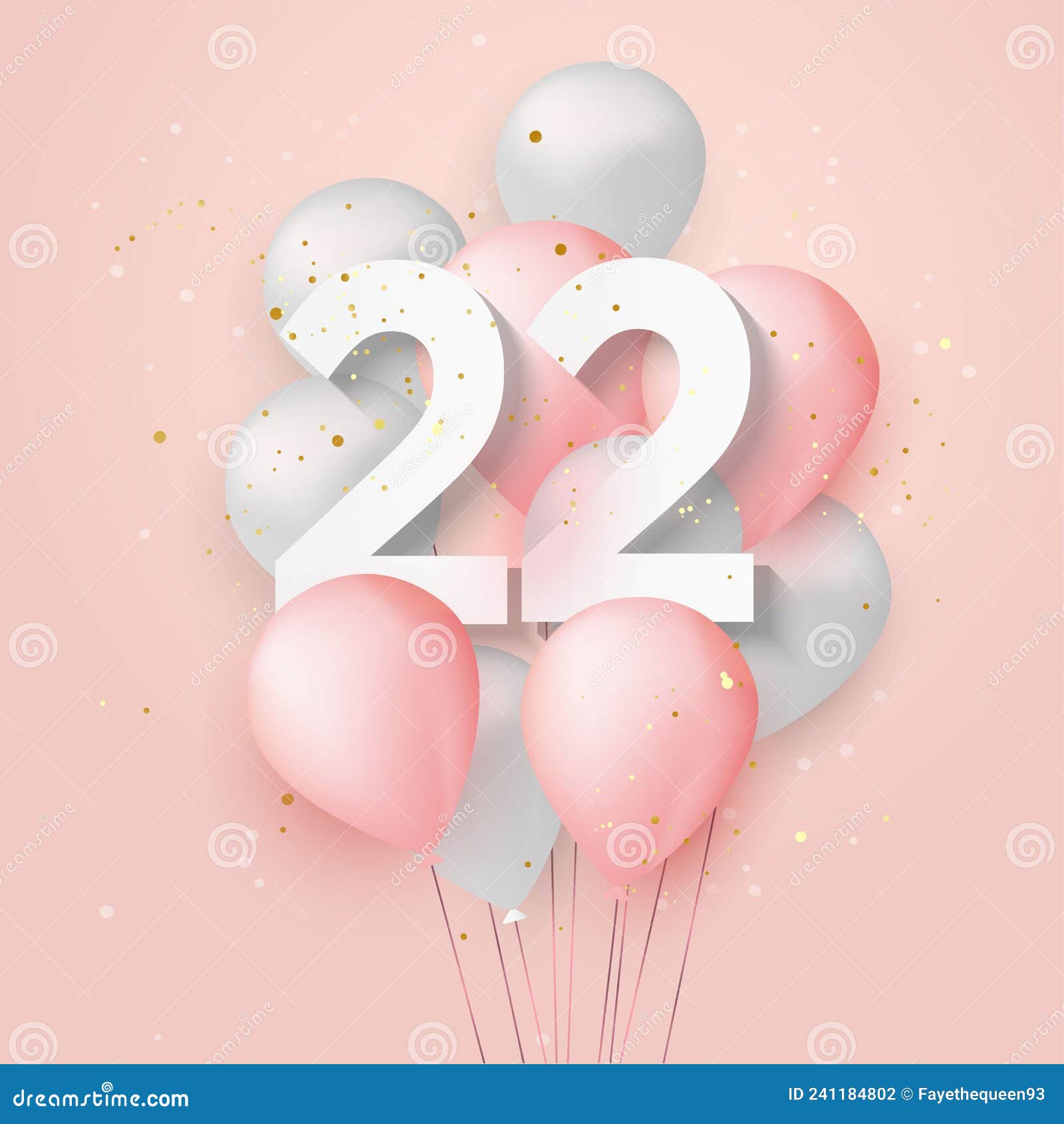 Happy 22th Birthday Gold Foil Balloon Greeting Background Vector