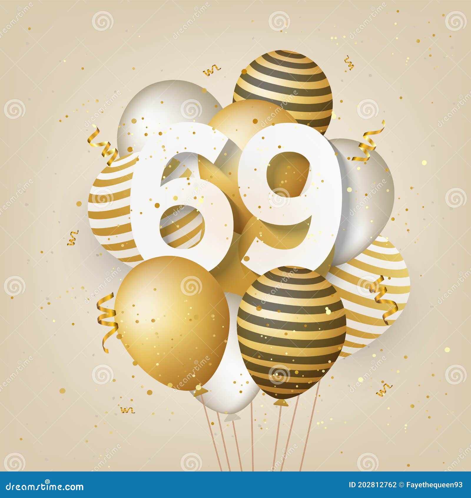 Happy 69th Birthday With Gold Balloons Greeting Card Background Stock